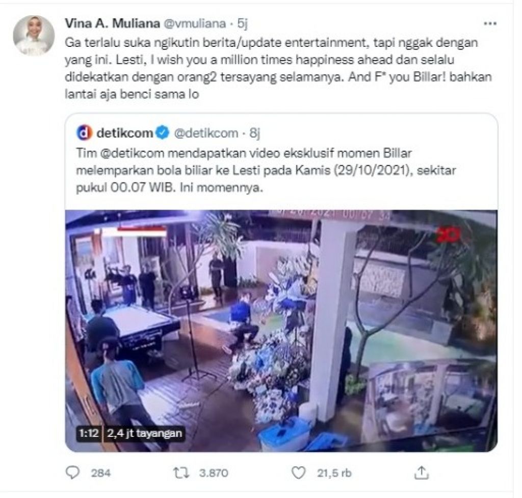 Viral Video Rizky Billar Lempar Bola ke Lesti Kejora, Warganet: F* You Billar! Lantai Aja Benci ...